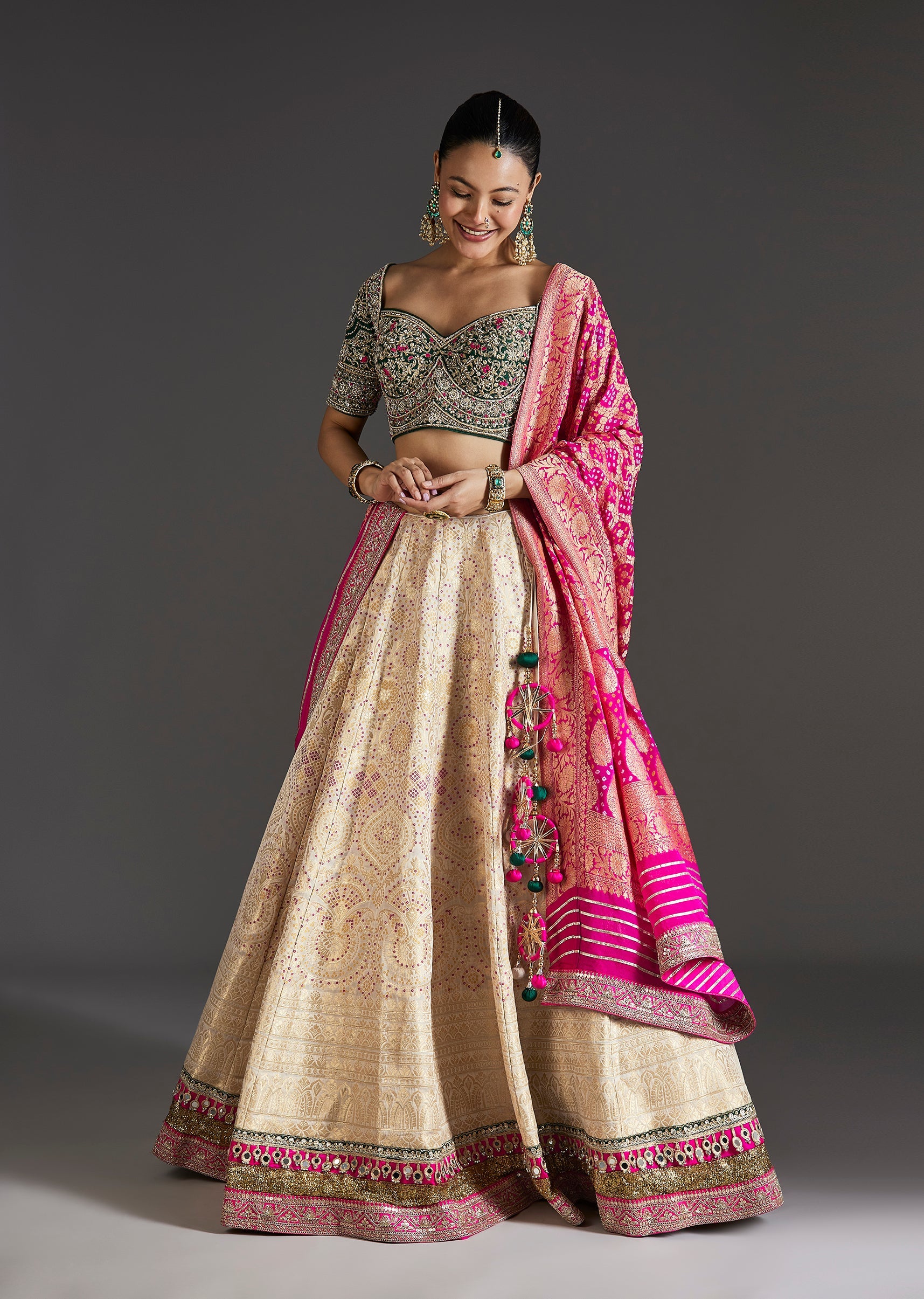 Buy Beige Satin Lehenga With Subtle Sparkle | KALKI Fashion USA| KALKI ...