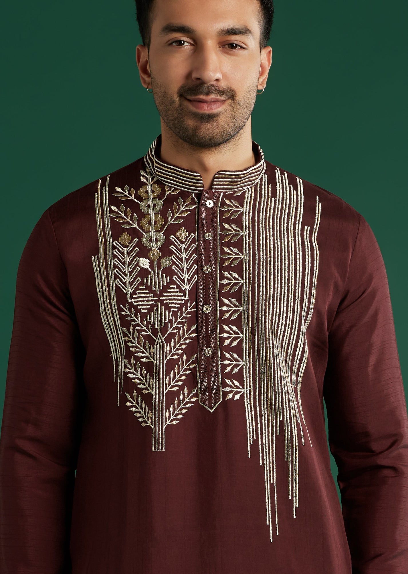 Buy Deep Maroon Silk Kurta Set For Men With Gota Work | KALKI Fashion ...