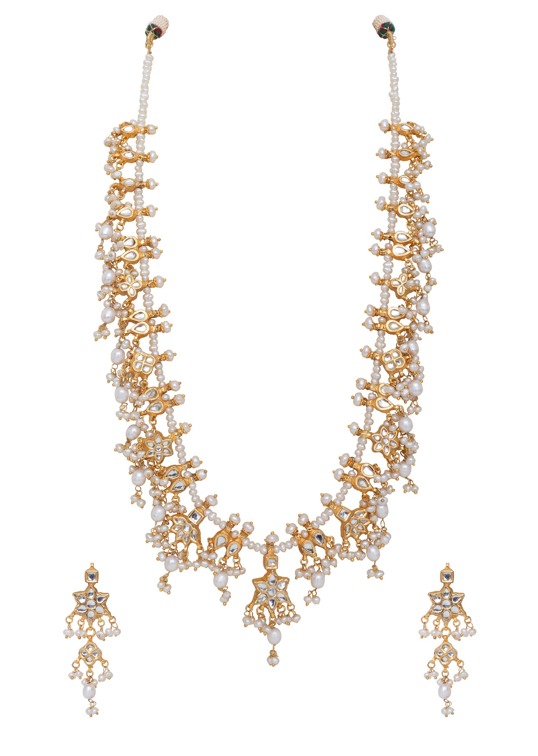 Buy Gold Plated Kundan Long Necklace Set With Earrings | KALKI Fashion ...